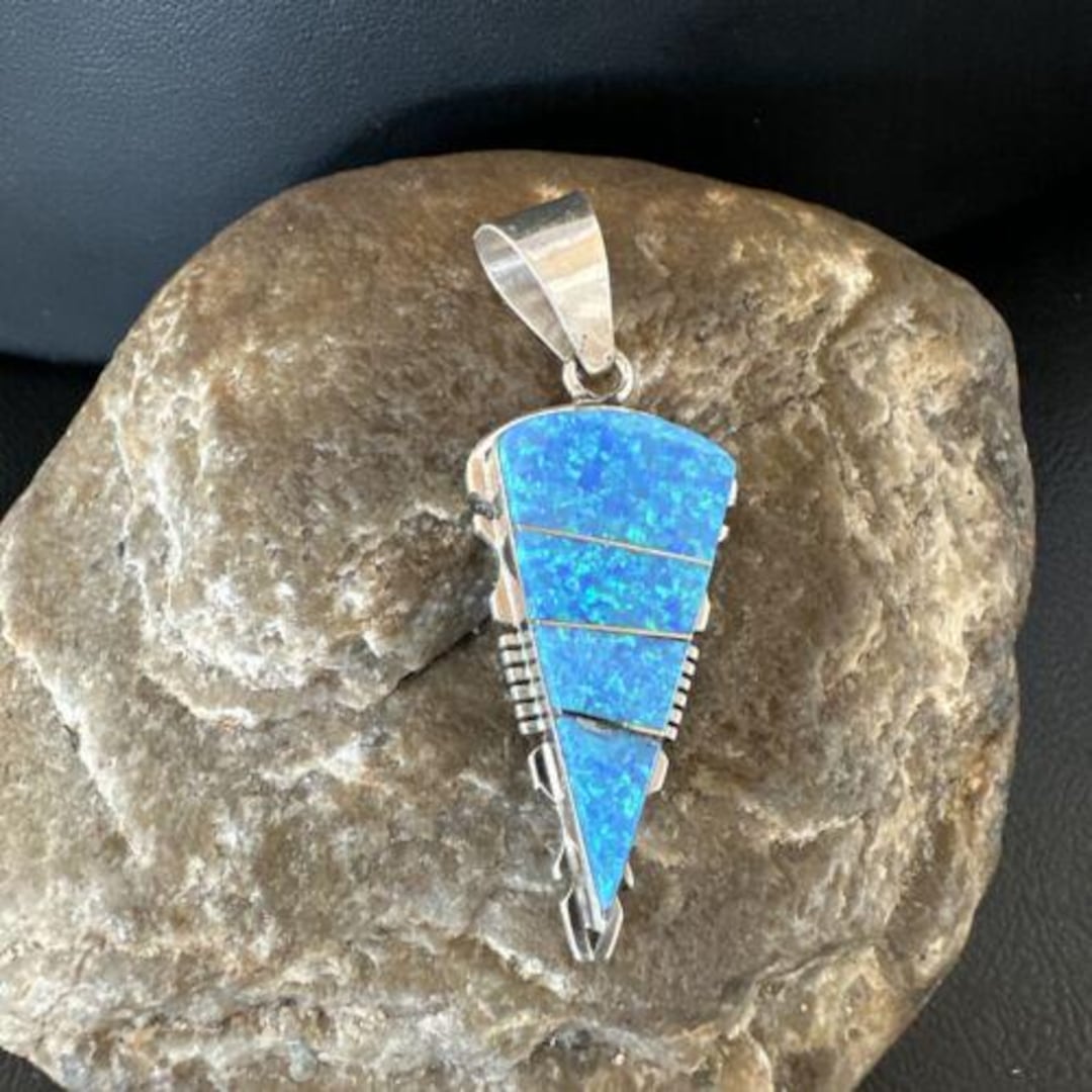 Navajo Arrowhead Blue Opal Inlay Pendant Necklace | Sterling Silver ...
