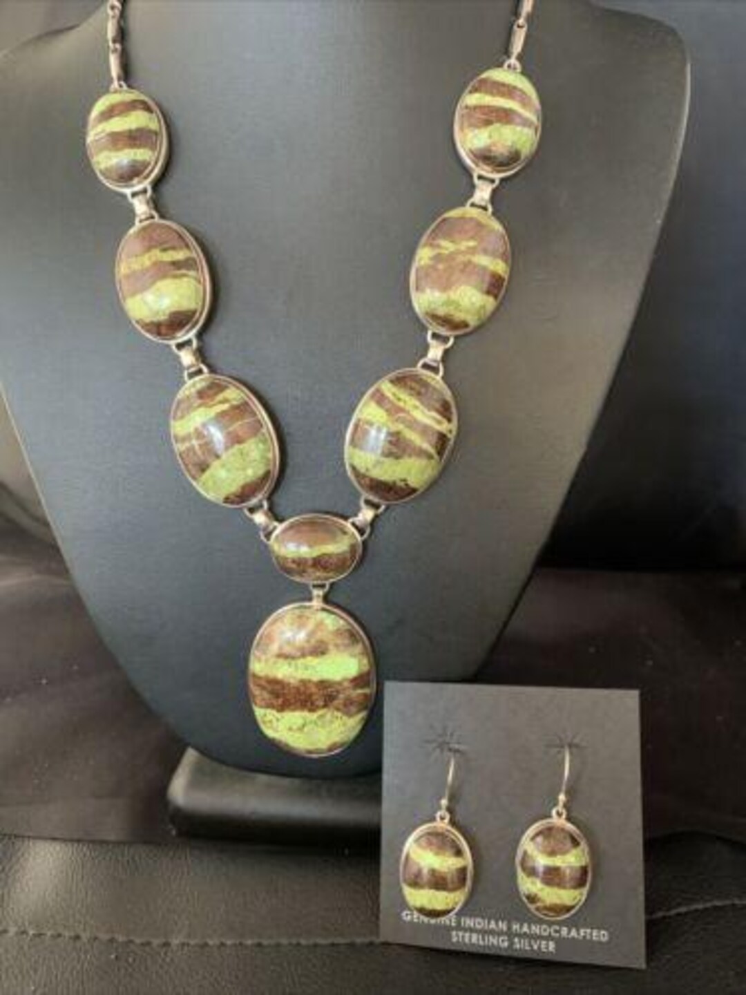 Navajo Green Gaspeite Necklace Choker Earrings Set | Sterling Silver ...