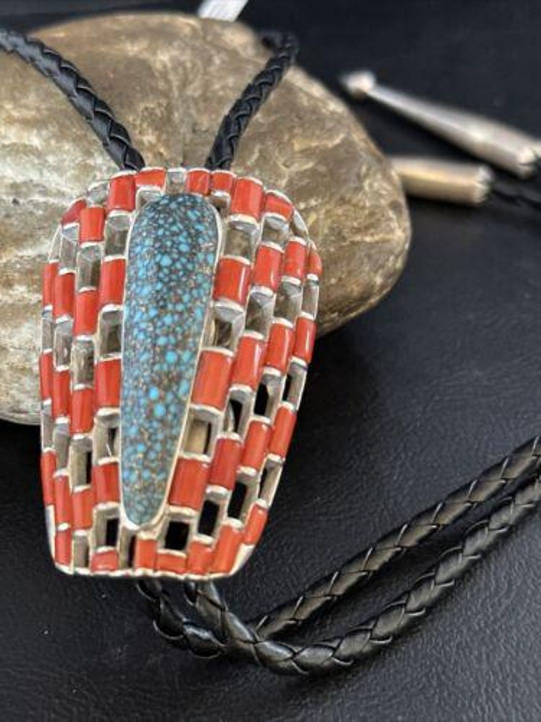 Ultra Rare Native American Men's Bolo Tie | Blue Kingman Turquoise ...