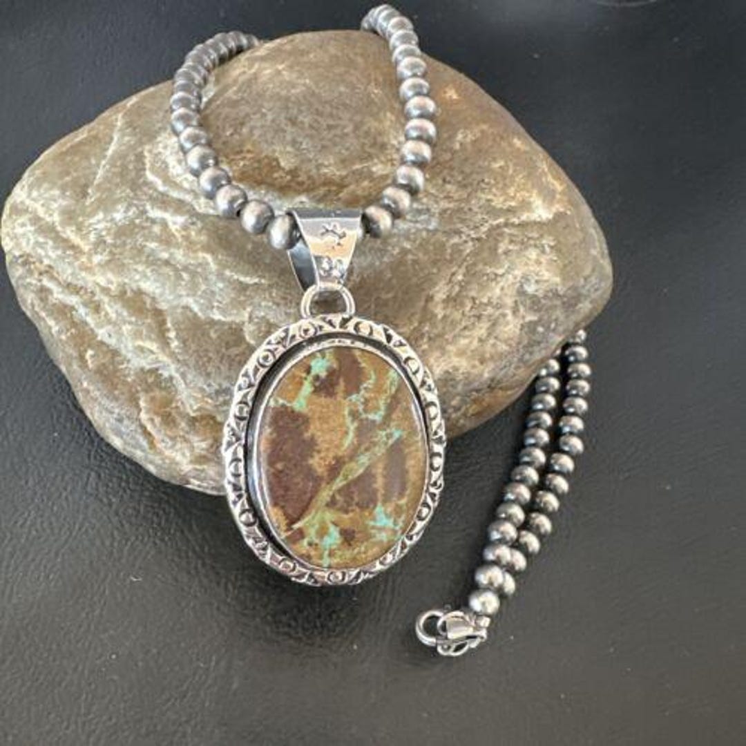 Navajo Green Gaspeite Pendant Necklace | Sterling Silver Chain ...