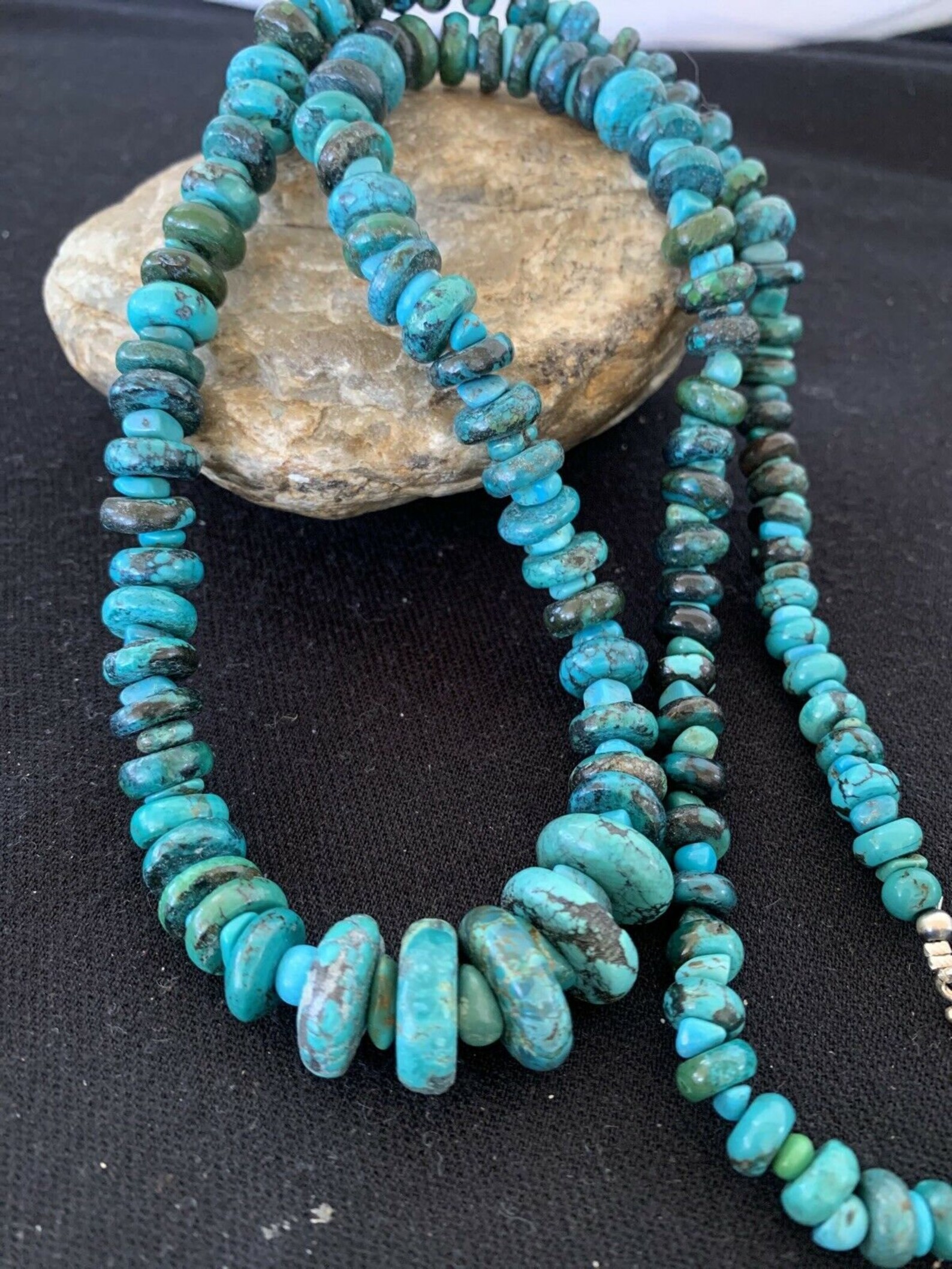 Navajo Sterling Silver Blue Spider Web Turquoise Bead Necklace | Etsy