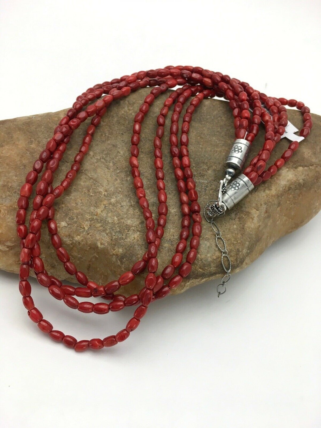 Native American Navajo Red Bamboo Coral Sterling Silver Necklace 2875 ...