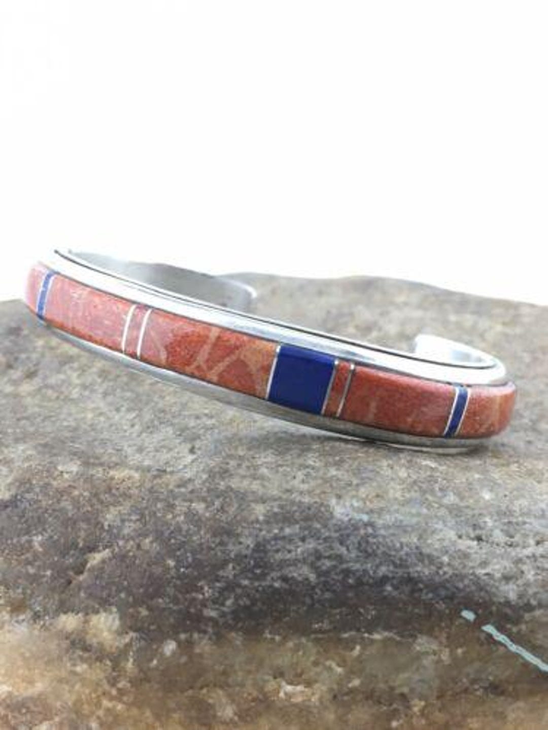 Native American Spiny Oyster & Lapis Inlay Bracelet | Navajo Sterling ...