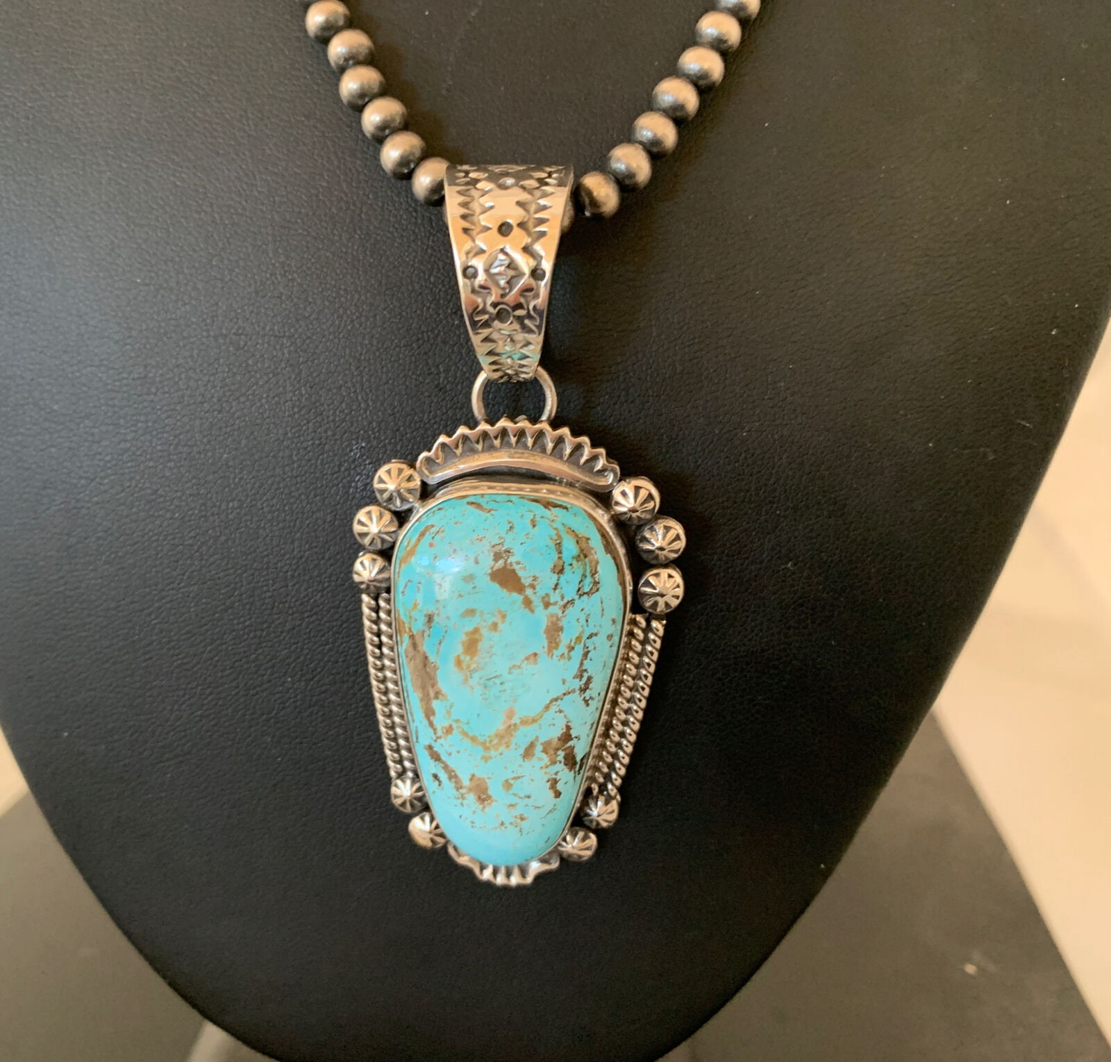 Navajo Pearls Sterling Silver Blue Turquoise Pendant Necklace | Etsy