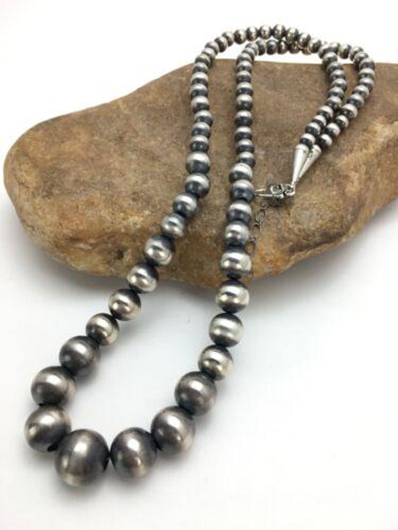 Navajo Pearls Graduated Bead Necklace | Sterling Silver | 26 ...