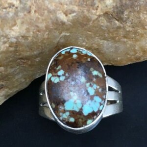 Native American Navajo Spider Web Turquoise Ring Sterling Silver Set 7. ...