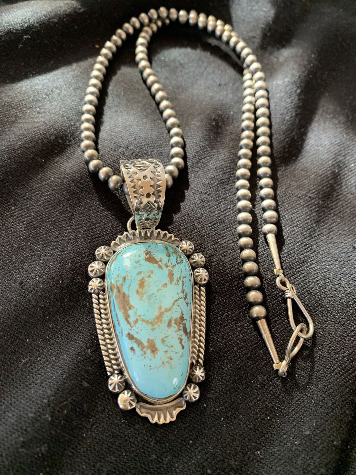 Navajo Pearls Sterling Silver Blue Turquoise Pendant Necklace | Etsy