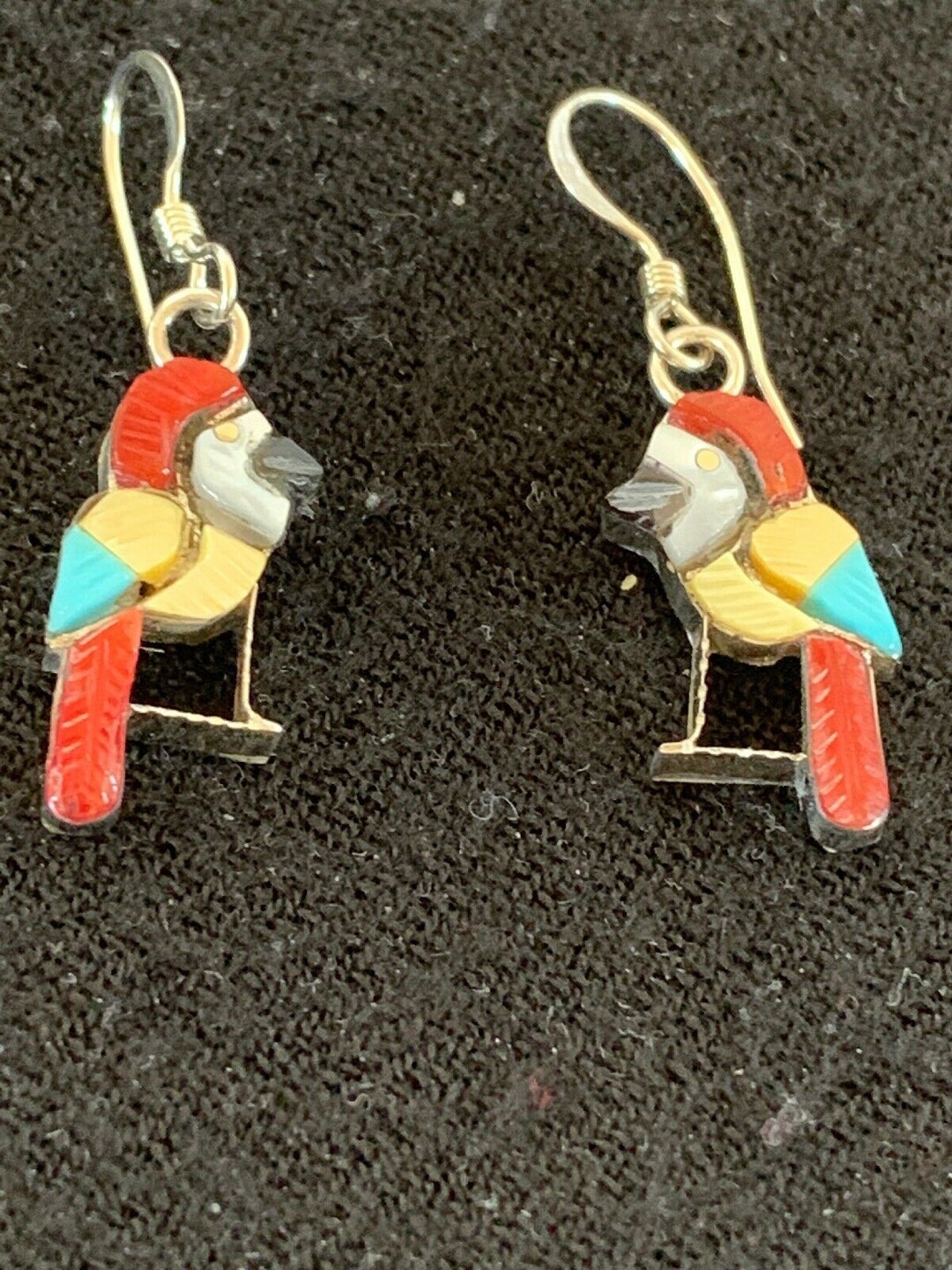Zuni Parakeet Native American Sterling Silver Coral Turquoise Bird ...