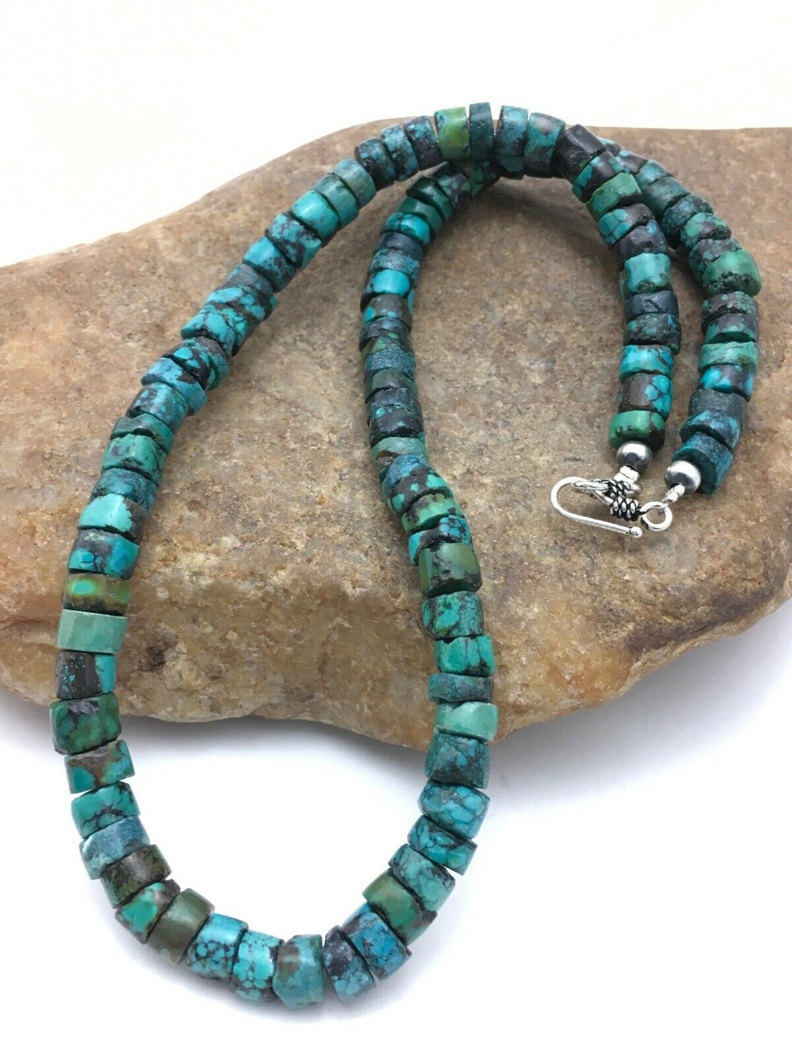 Native American Turquoise Heishi Sterling Silver Necklace 4348 - Etsy
