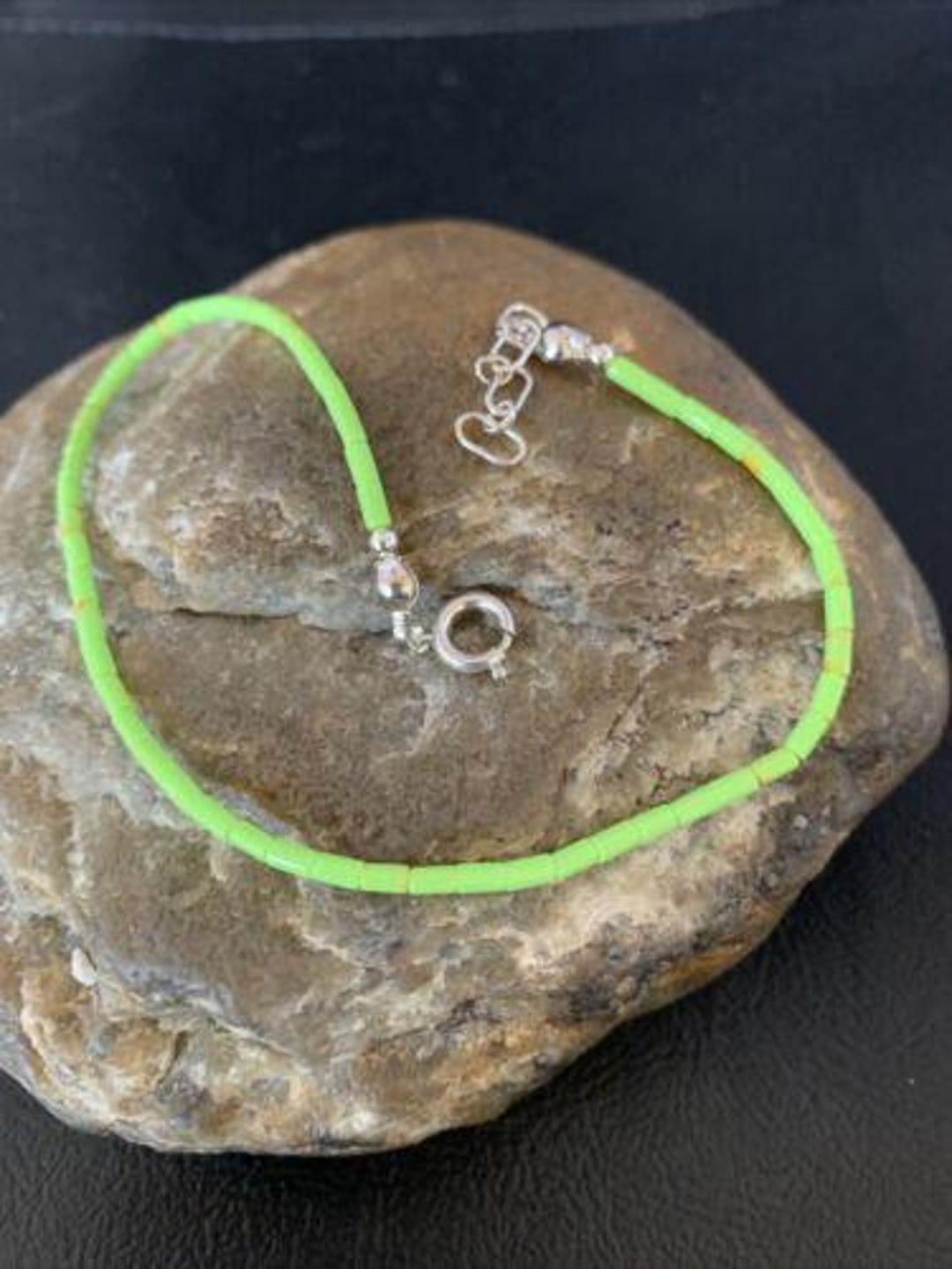 Navajo Green Gaspeite Heishi Tube Beads Bracelet | Sterling Silver | 8 ...