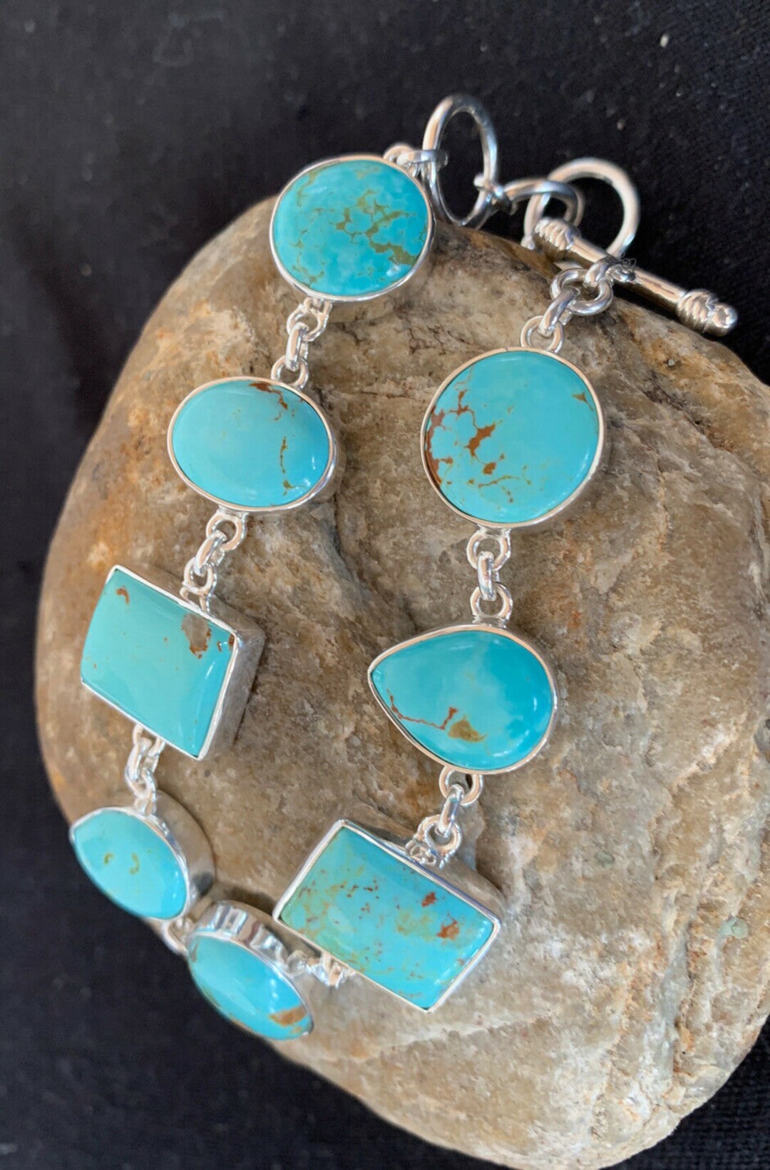 Impresionante Navajo Azul Turquesa Sterling Silver Link Bracelet 679 ...