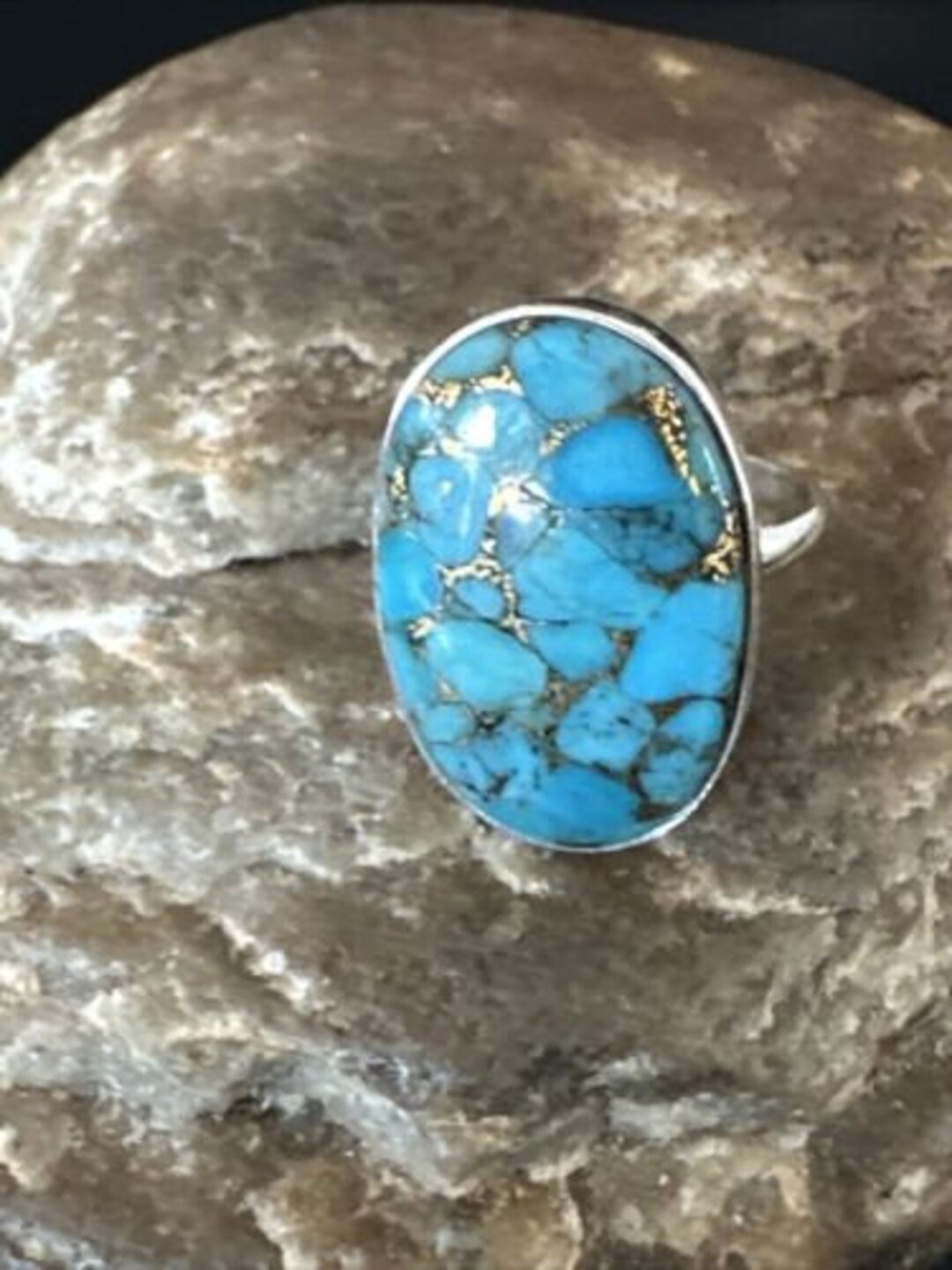Blue Mohave Turquoise Navajo Sterling Silver Ring Adjustable Size 7 ...