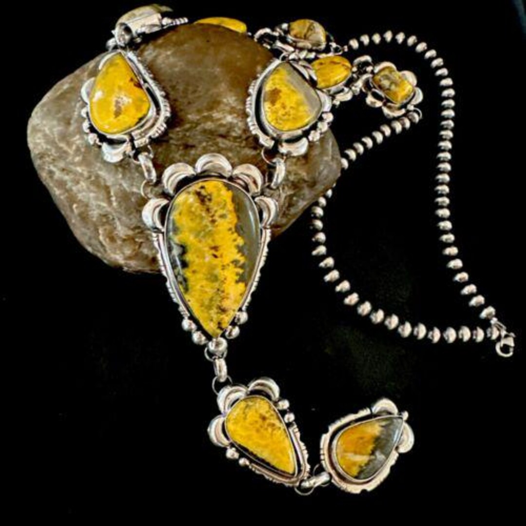 Navajo Yellow Jasper Lariat Necklace Authentic Native American Sterling ...