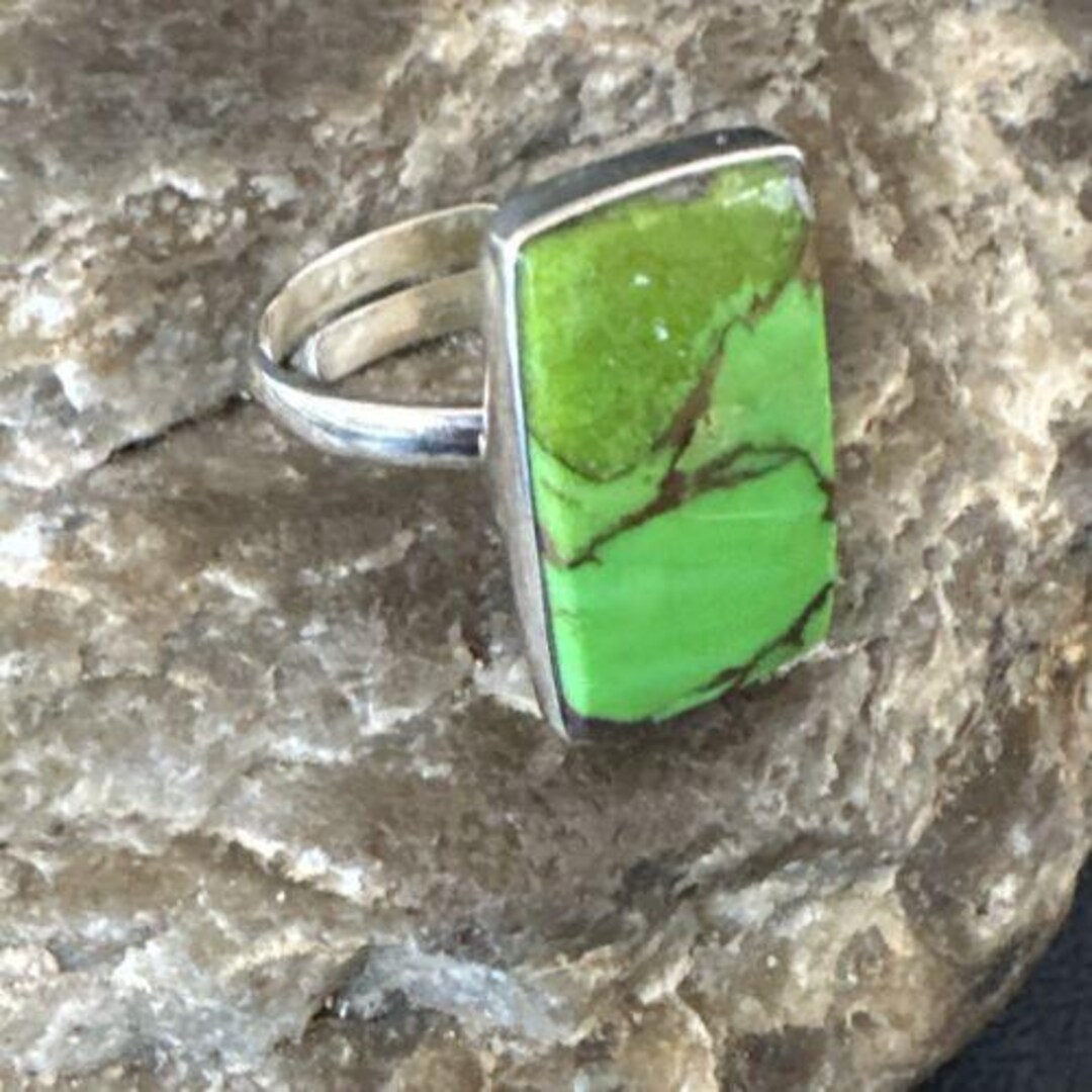 Navajo Green Mojave Turquoise Ring | Sterling Silver | Adjustable Sz ...