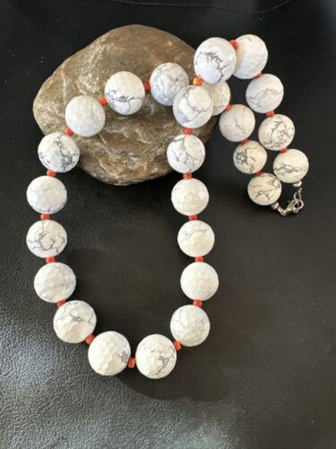 Navajo White Howlite Spiny Oyster Beads Necklace | Sterling Silver Necklace | 21" | Authentic ...