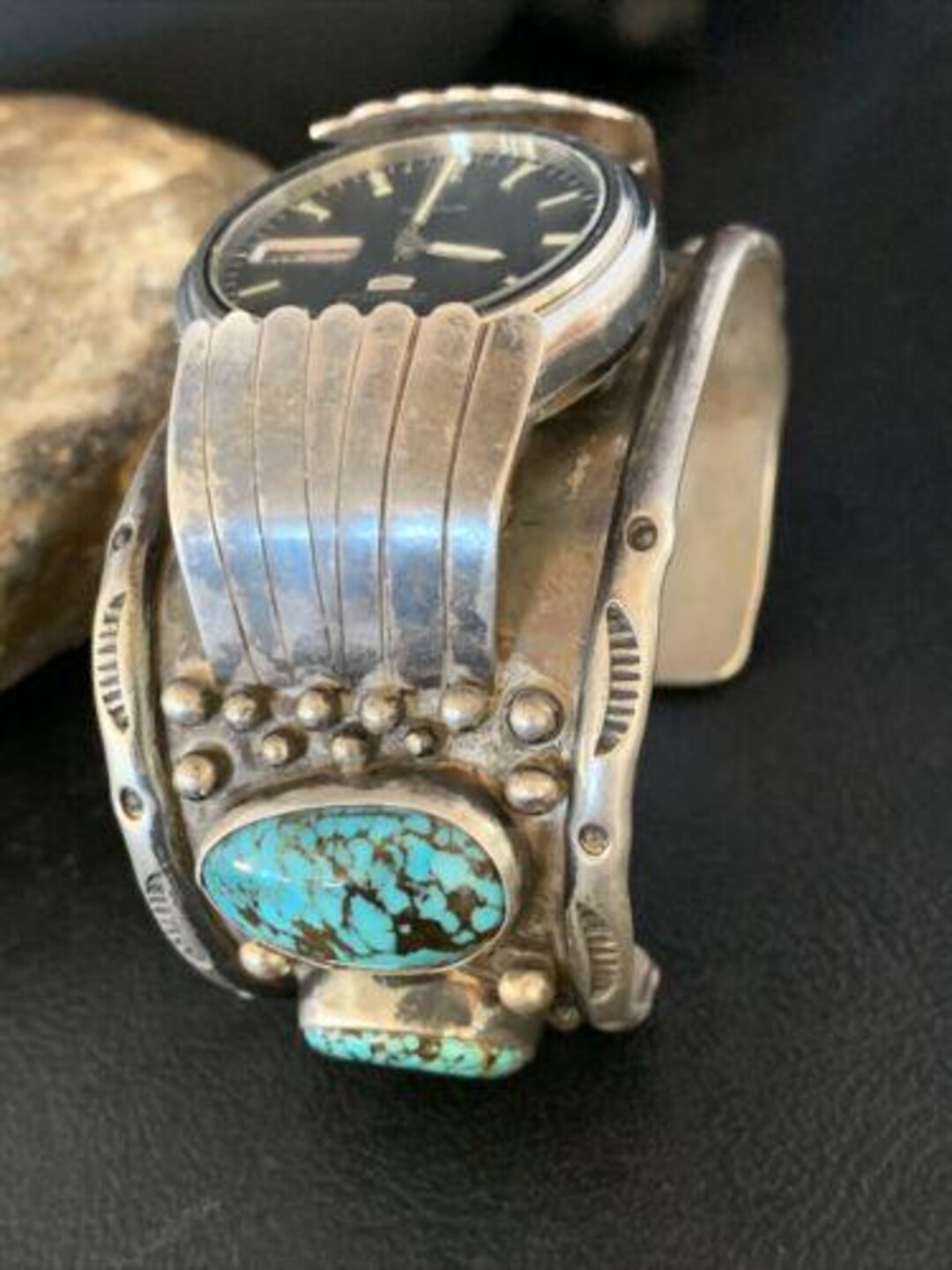Navajo Sterling Silver Bracelet With Blue Kingman Turquoise | Men's ...