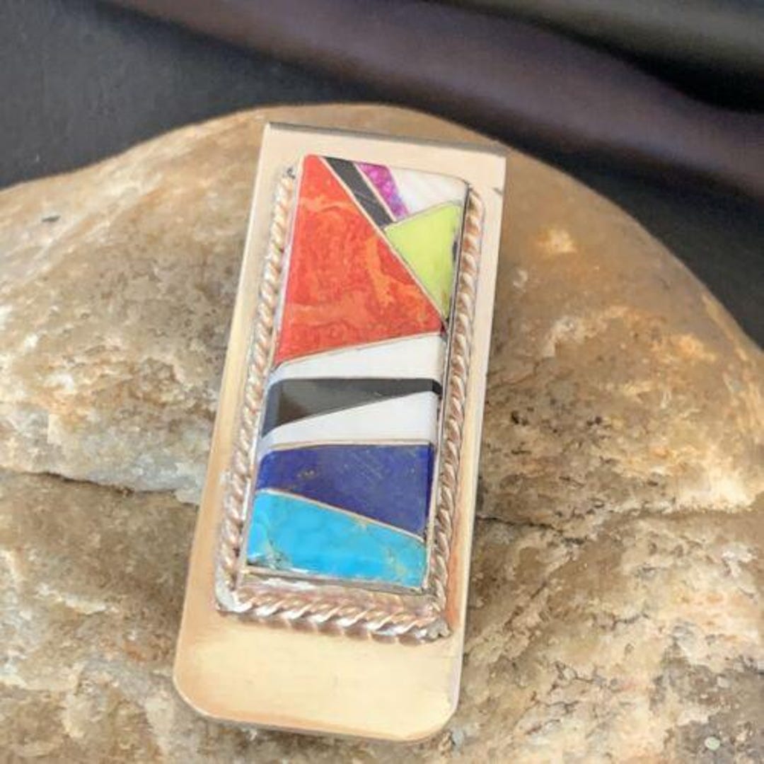Men's Navajo Turquoise Money Clip | Sterling Silver Inlay | Authentic ...