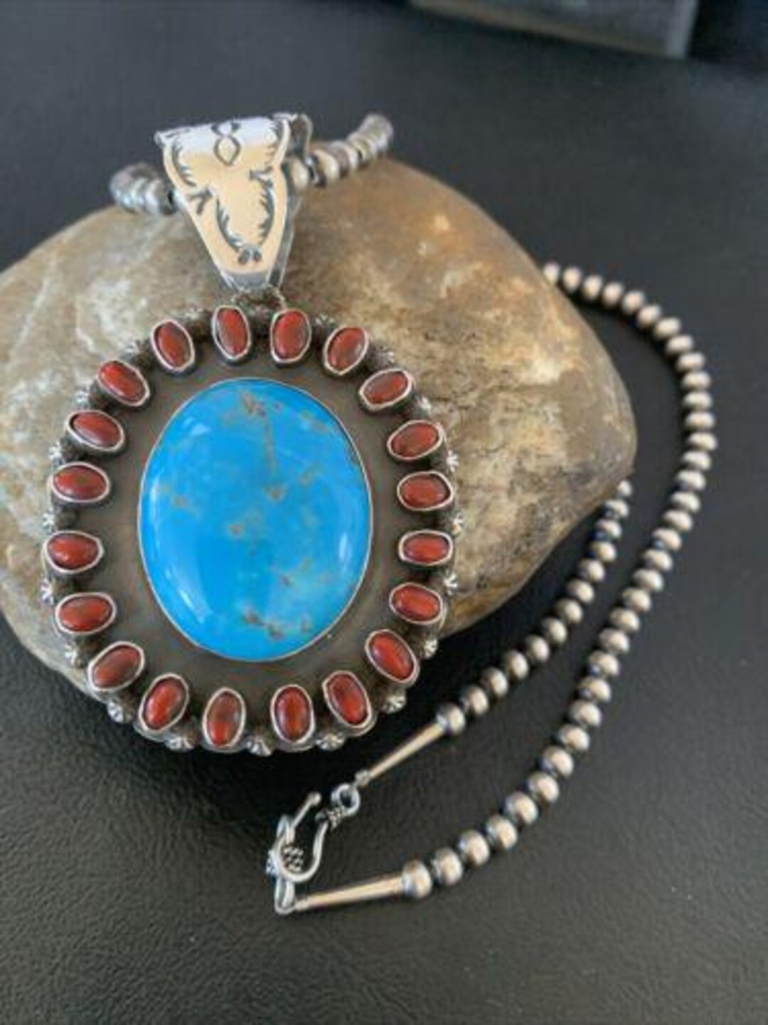 Navajo Indian Multi-stone Cluster Pendant Necklace | Sterling Silver ...