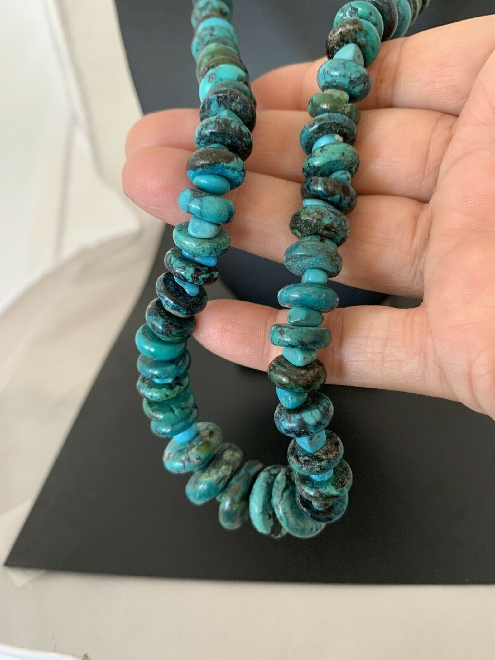 Navajo Sterling Silver Blue Spider Web Turquoise Bead Necklace | Etsy