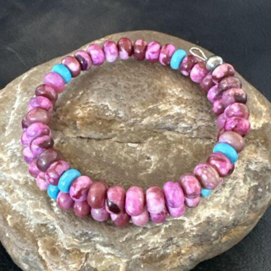 Navajo Purple Sugilite Turquoise Bead Bracelet | 6mm | Stainless Steel ...
