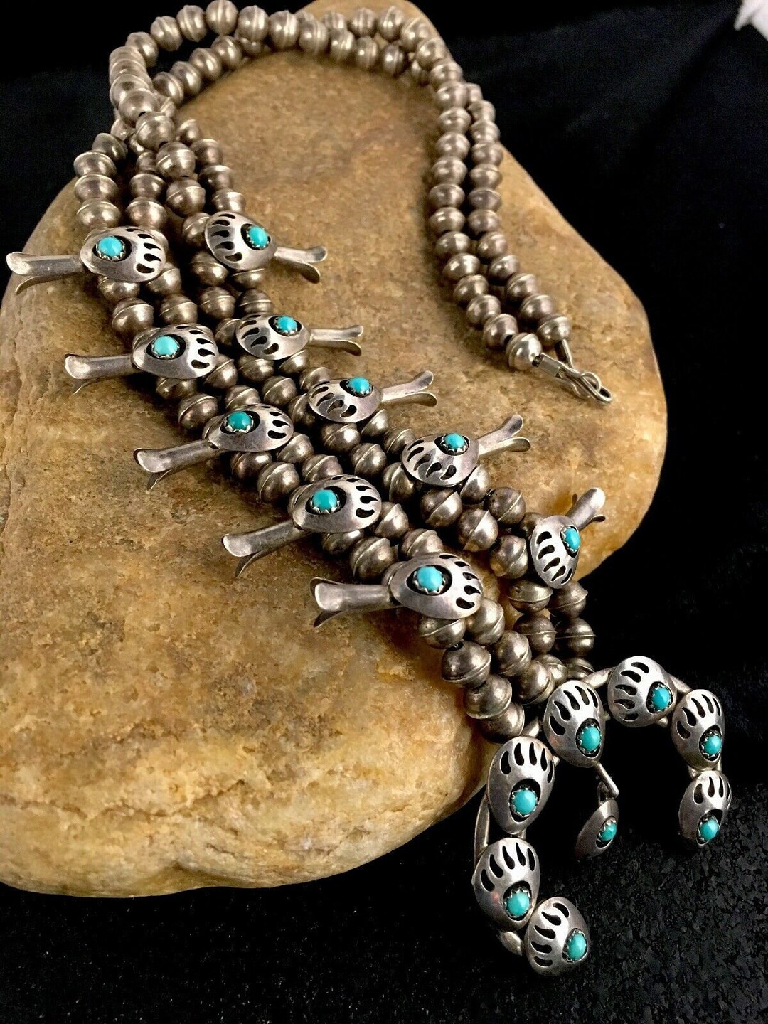 Native American Shadow Box Navajo Turquoise Sterling Silver Squash ...