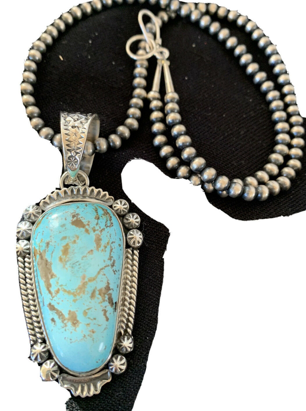 Navajo Pearls Sterling Silver Blue Turquoise Pendant Necklace | Etsy
