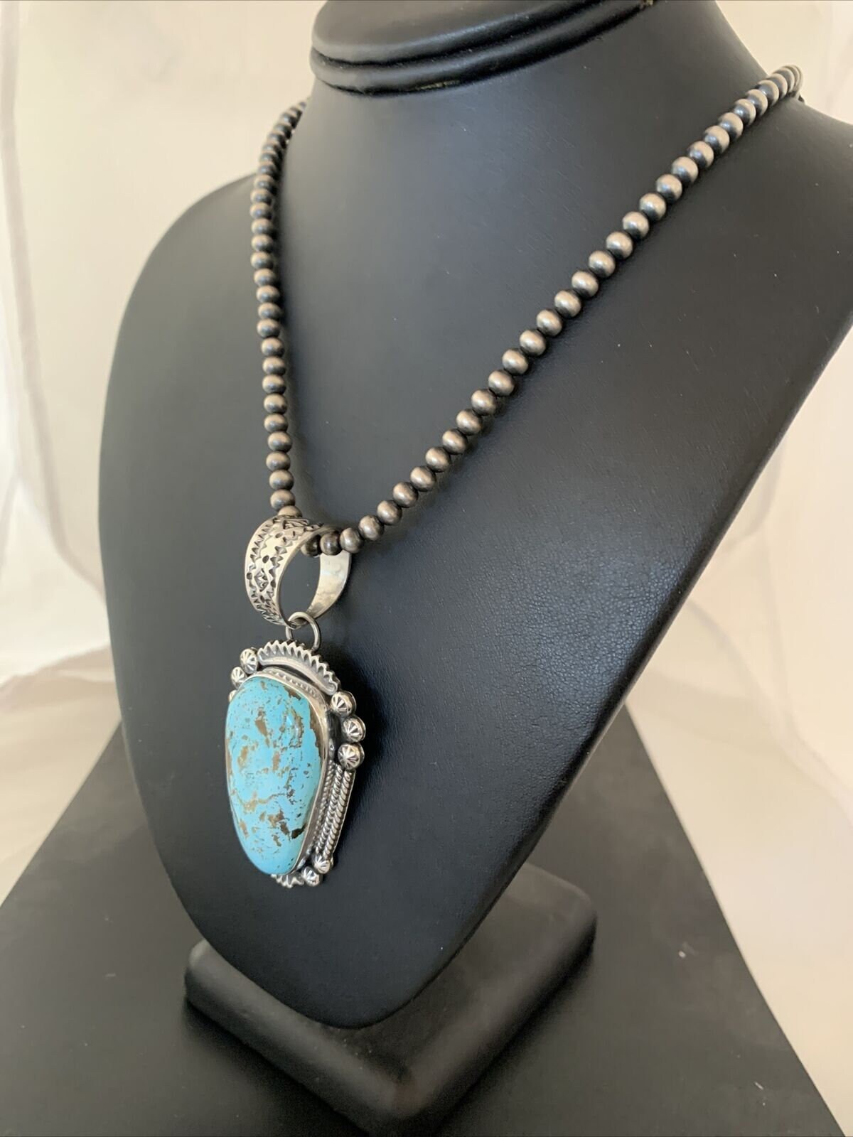 Navajo Pearls Sterling Silver Blue Turquoise Pendant Necklace | Etsy