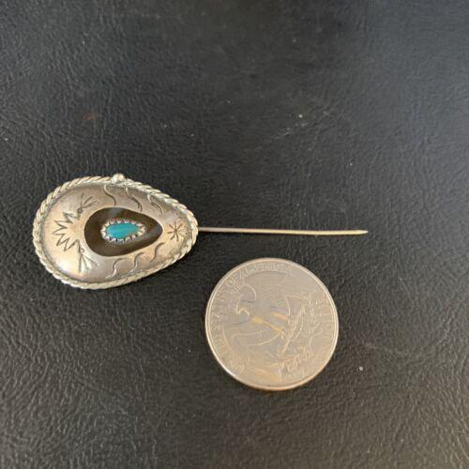 Old Pawn Navajo Hair Pin | Sterling Silver Blue Turquoise | 2.5 ...