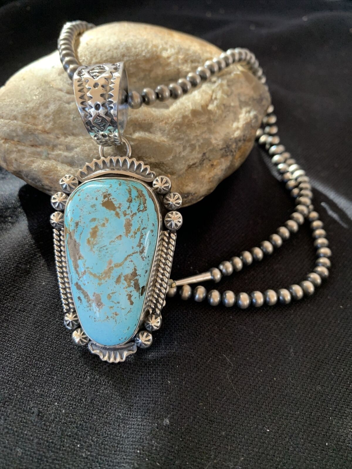 Navajo Pearls Sterling Silver Blue Turquoise Pendant Necklace | Etsy