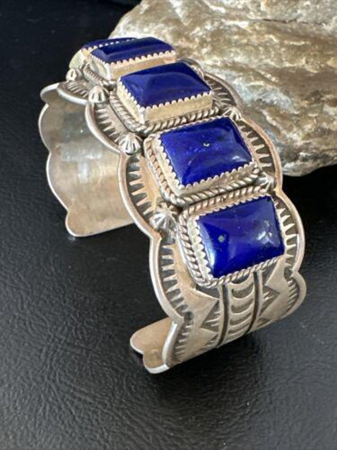 Navajo Blue Lapis 5 Stone Cuff Bracelet | Sterling Silver | XL Men's ...