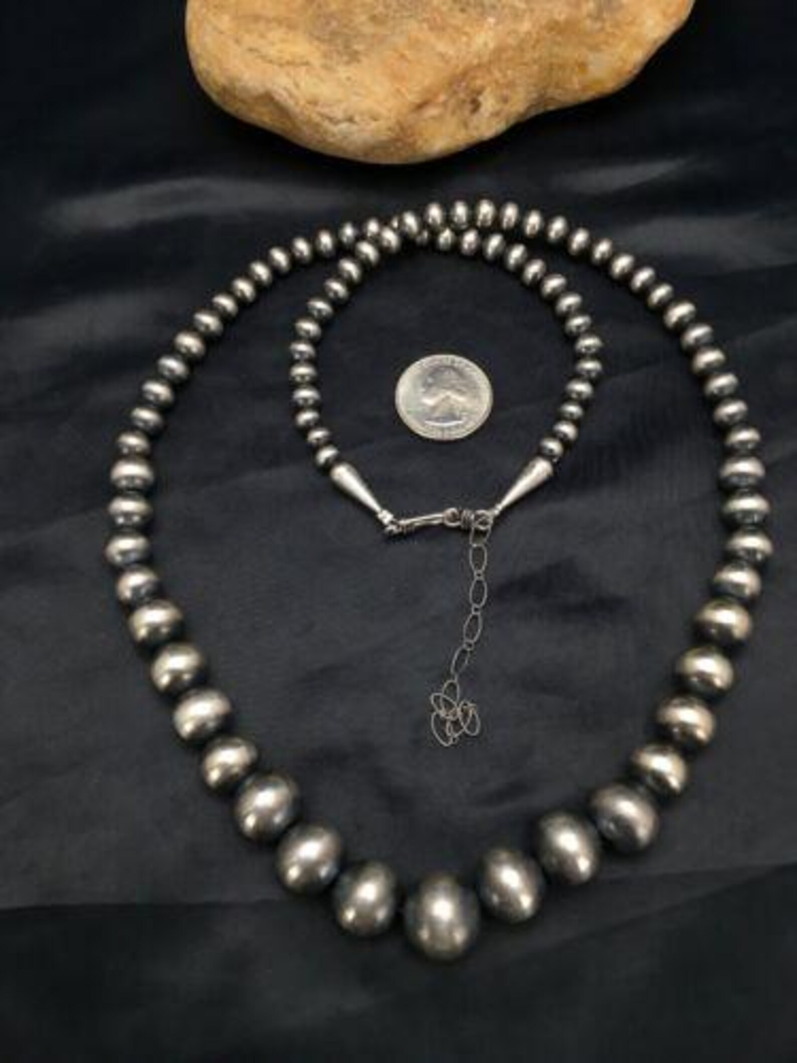 Navajo Pearls Graduated Bead Necklace | Sterling Silver | 26 ...