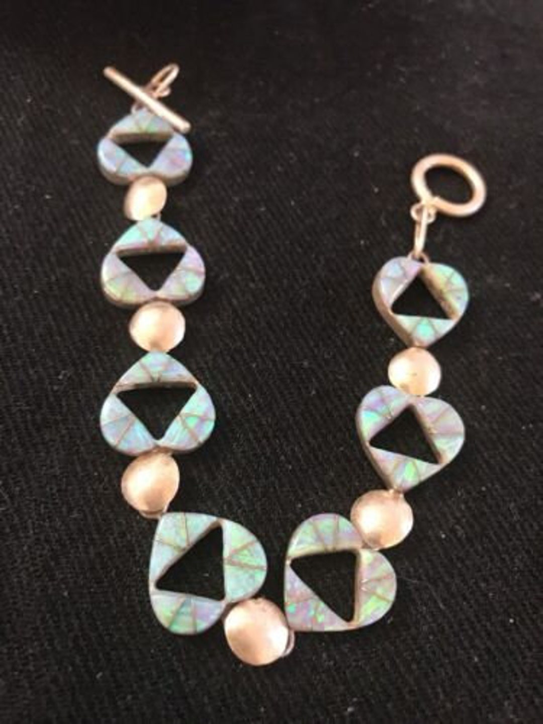 Native American Indian Sterling Silver Opal Inlay Link Bracelet 7 11588 ...