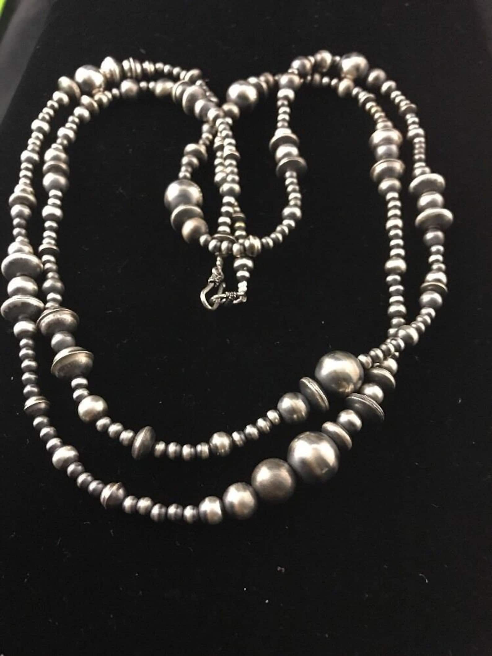 24” Long Navajo Pearls Necklace With Native American Sterling Silver ...