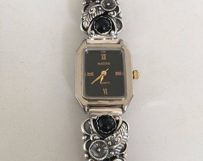 Native American Black Onyx Watch Tips Sterling Silver Ladies - Etsy