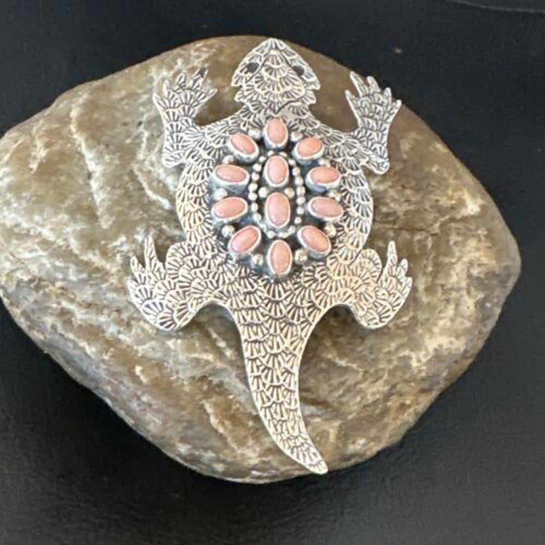 Navajo Pink Coral Horny Toad Pin | Handmade Stamped | Authentic Native ...