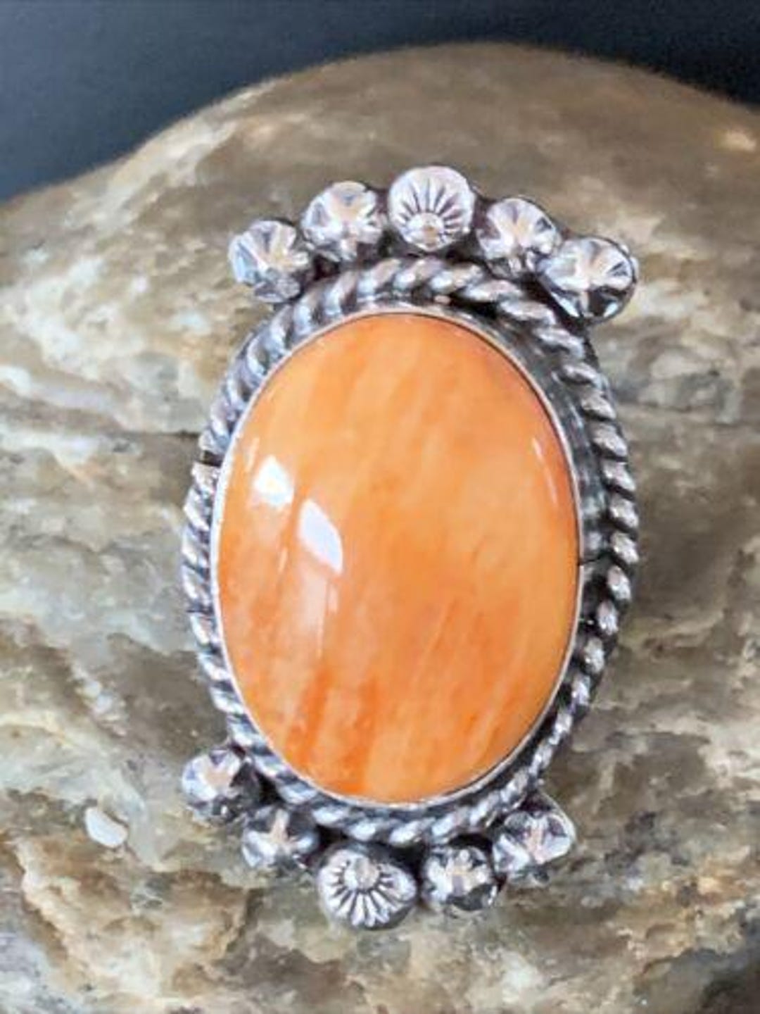 Native American Orange Spiny Oyster Navajo Ring | Sterling Silver | Sz ...