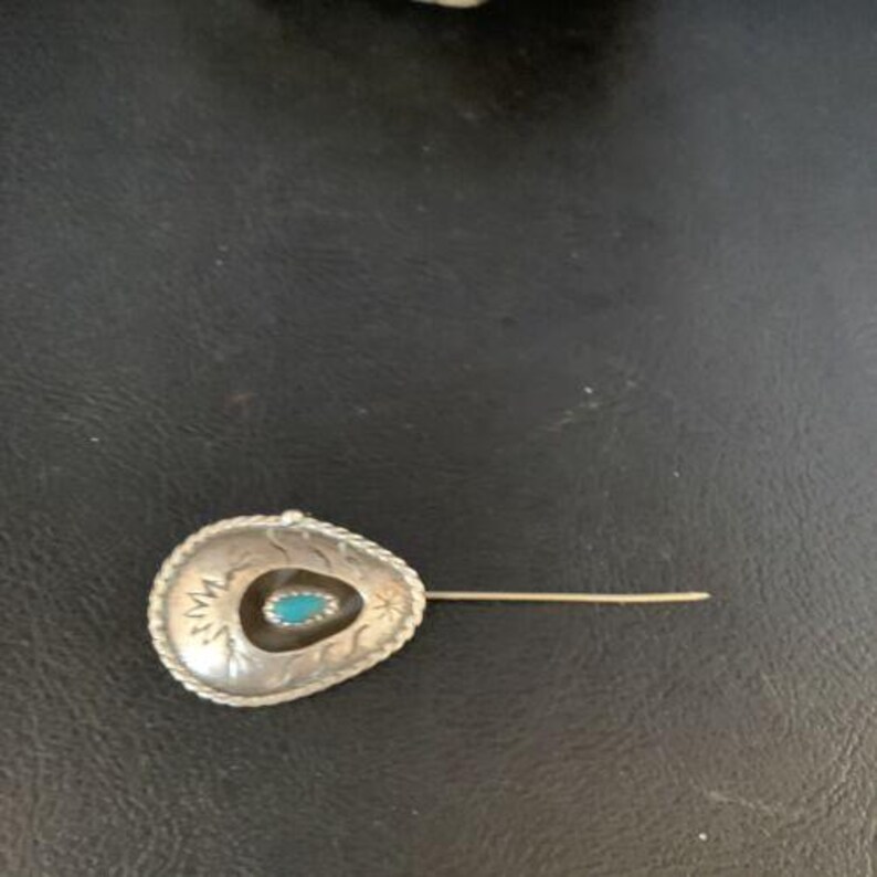 Old Pawn Navajo Hair Pin | Sterling Silver Blue Turquoise | 2.5 ...