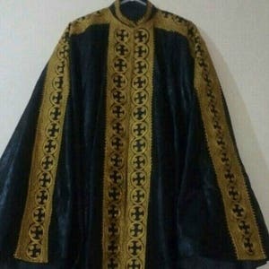 Elegant Black Cape With Gold Embroidery Crosses. - Etsy