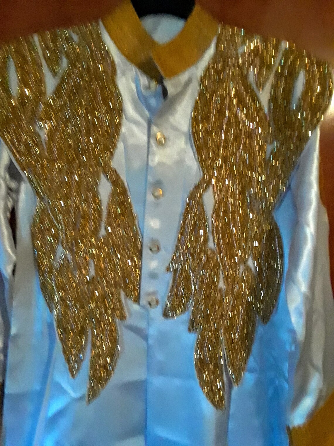 White Satin Robe With Gold Rhinestones and Embroidery - Etsy