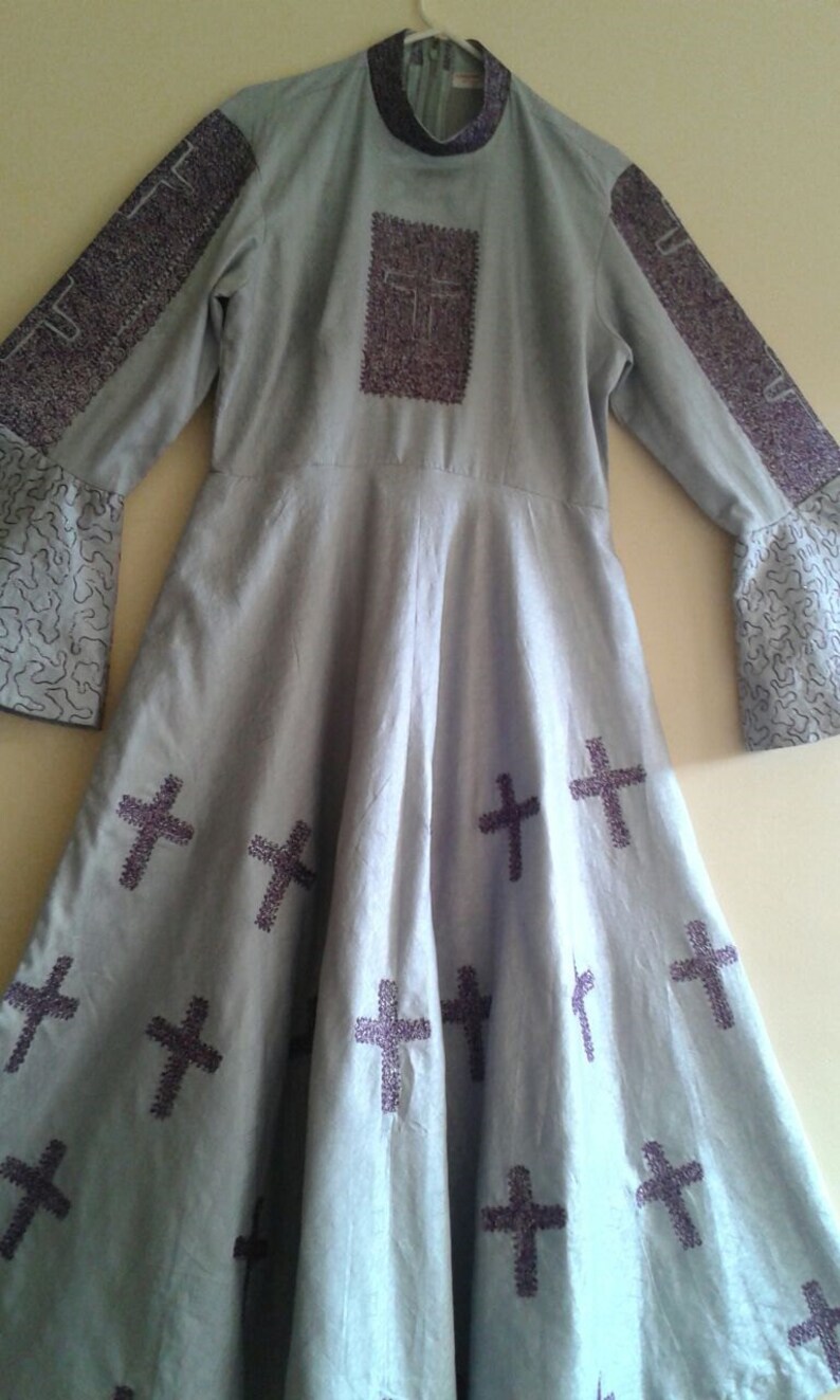 Beautiful Grey Clergy Robe With Purple Embroidery Crosses - Etsy