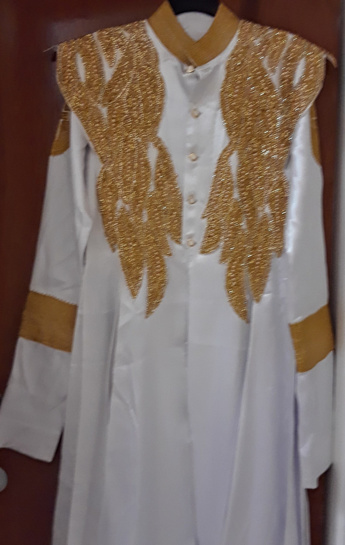 White Satin Robe With Gold Rhinestones and Embroidery - Etsy