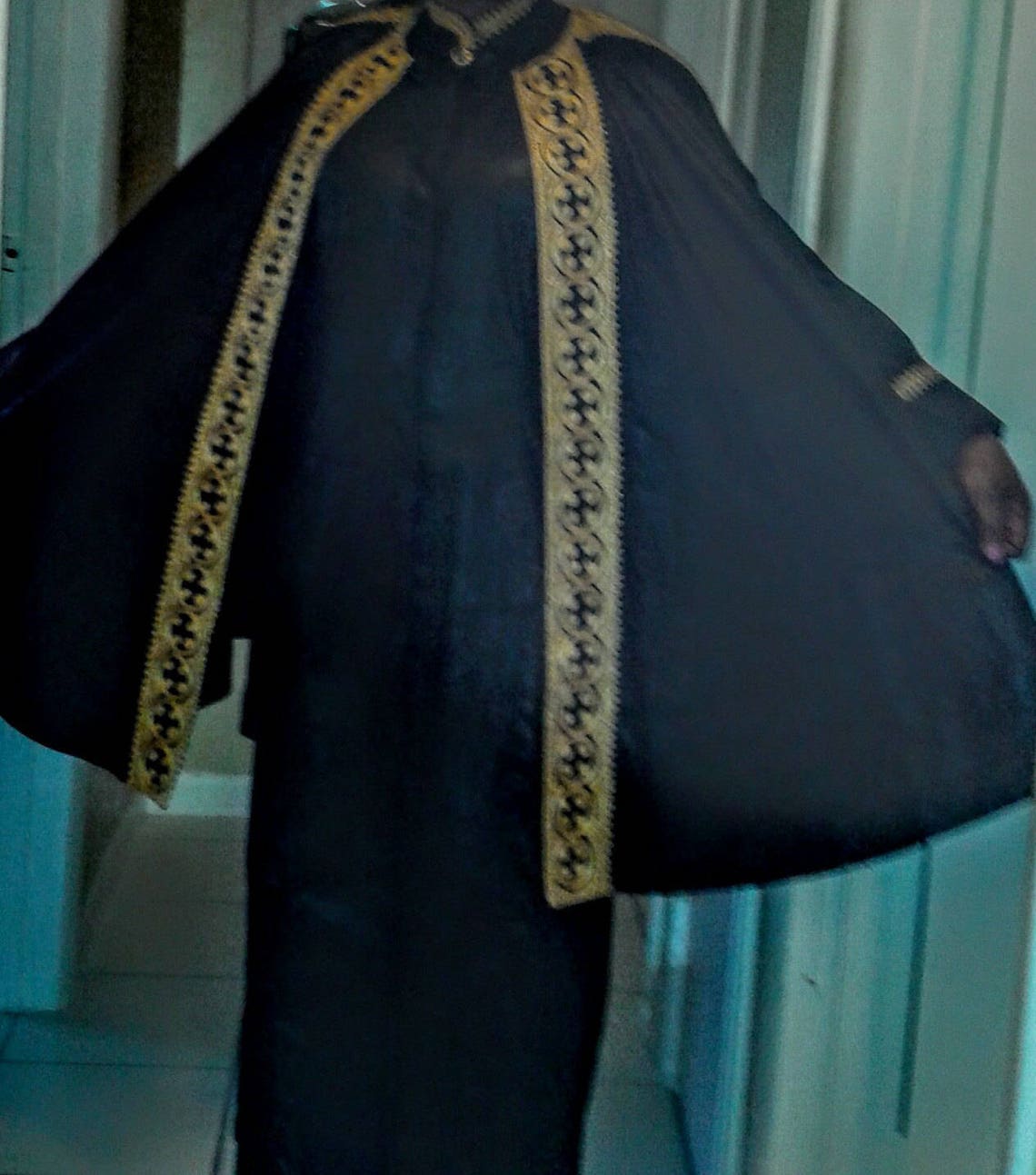 Elegant Black Cape With Gold Embroidery Crosses. - Etsy