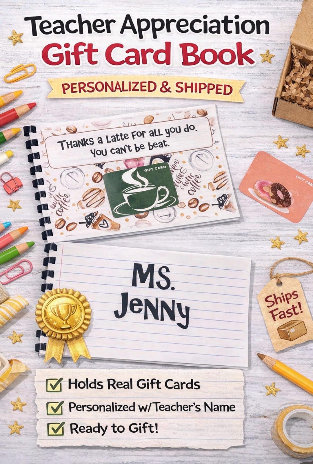 Teacher Gift Card Book | Personalized Teacher Gift From Student | End ...