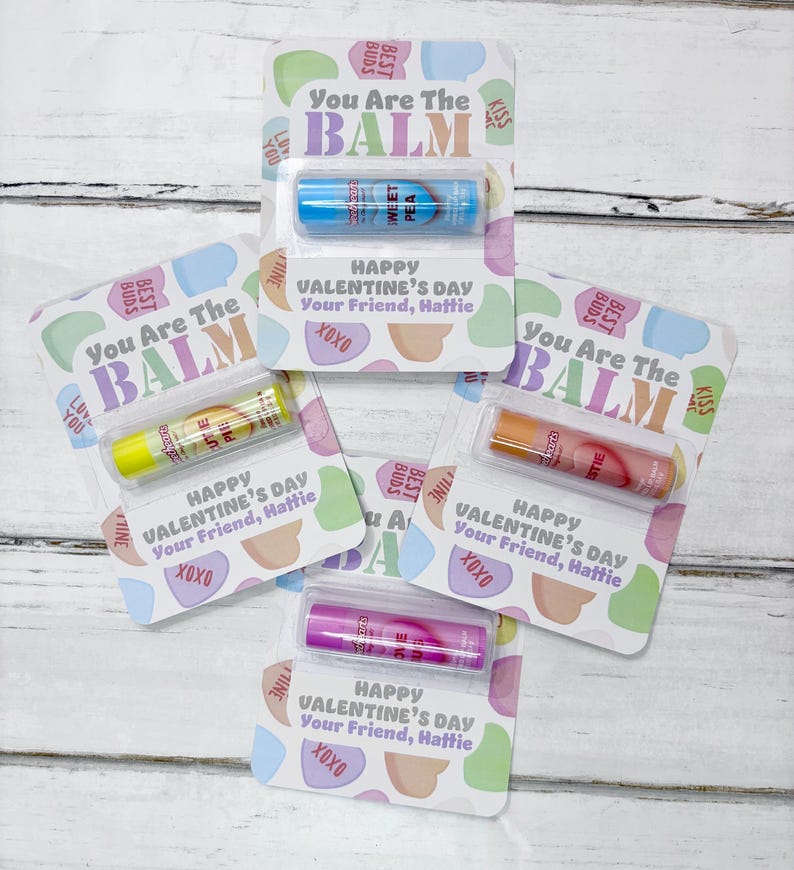 Valentine Chapstick Classroom Favors | Personalized Lip Balm Cards ...
