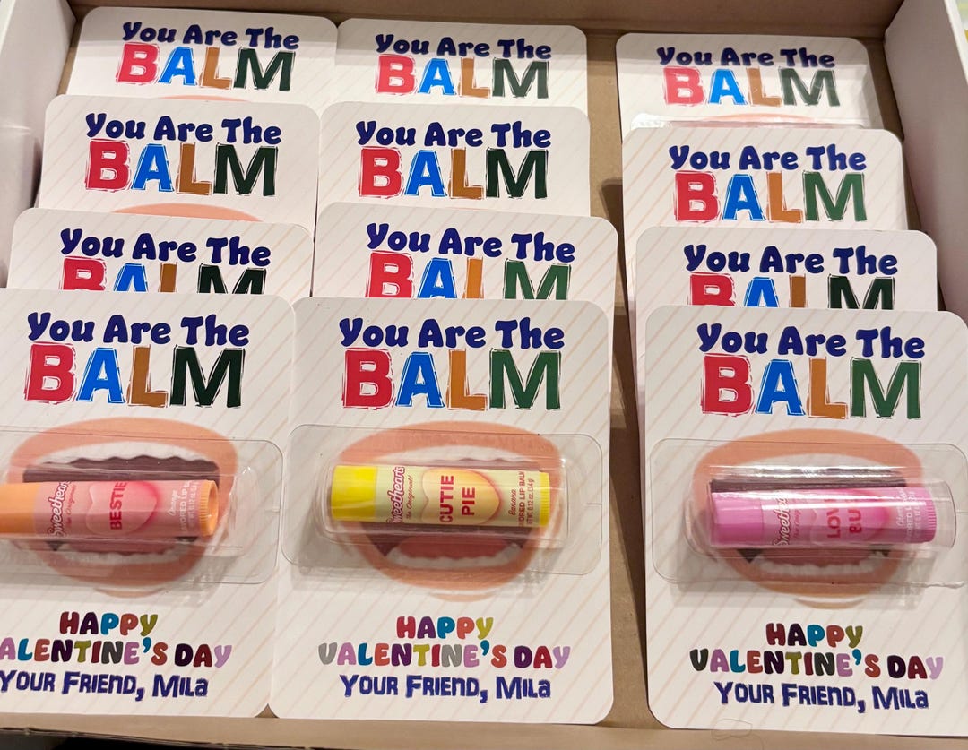 Valentine Chapstick Classroom Favors | Personalized Lip Balm Cards ...