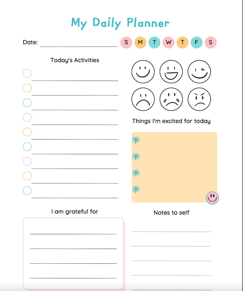Project Planner for Kids Printables, Daily Reflections, Mood Tracker ...