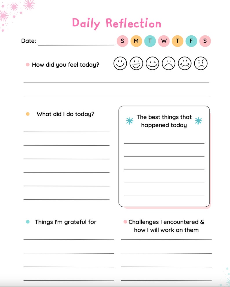 Project Planner for Kids Printables, Daily Reflections, Mood Tracker ...