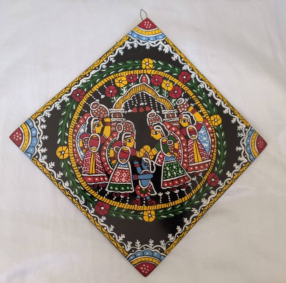 Krishna con Gopis Painting Rare Indian Craft Tikuli/Bindi - Etsy España