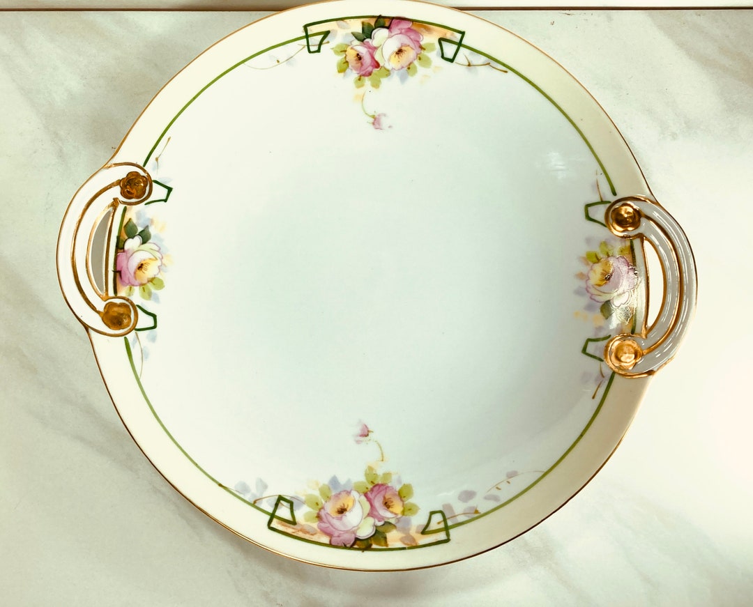 Nippon Cake Plate | Serving Platter With Gilt Cut-out Handles and Pink ...