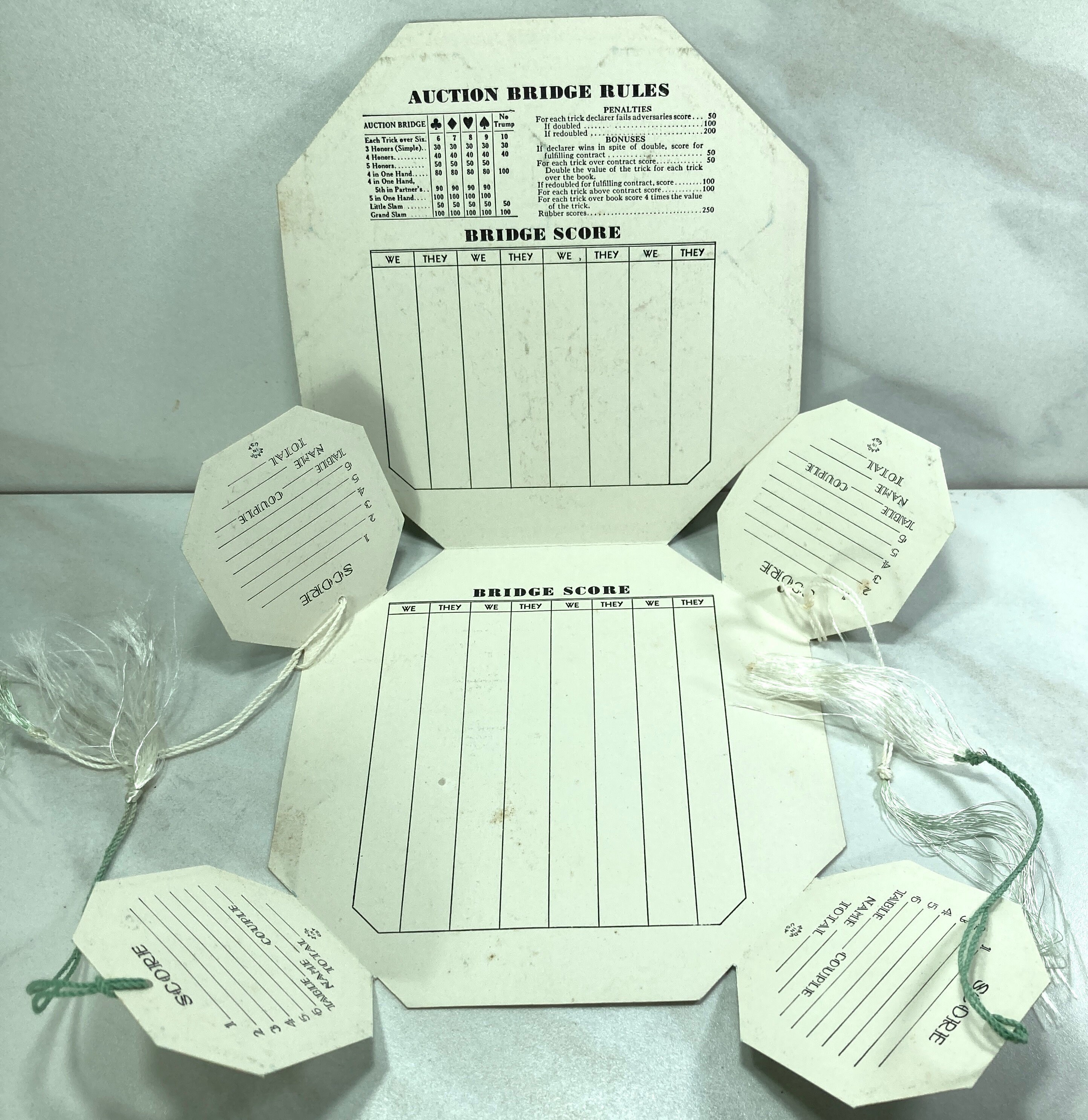 Vintage Bridge Tally Set 1930s, 4 Pull-off Tallies Around a Central ...